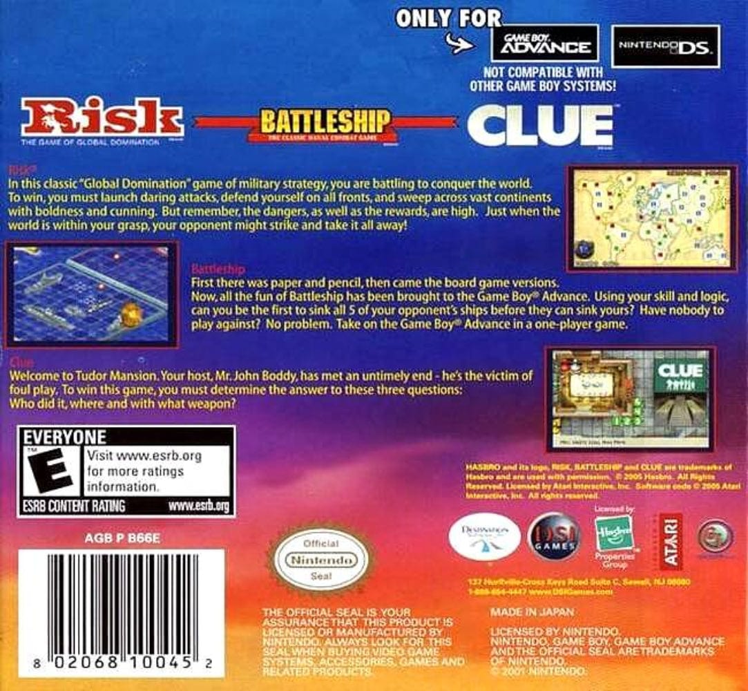 Risk / Battleship / Clue - Nintendo Game Boy Advance - Gandorion Games